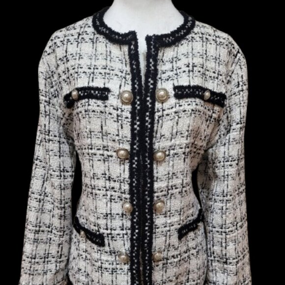 Adore | Jackets & Coats | Adore Womens L Tweed Black White Embellished ...